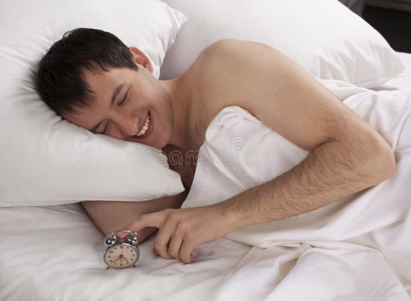 Young Man, Awakening, Morning in Bed Stock Image - Image of laughing ...