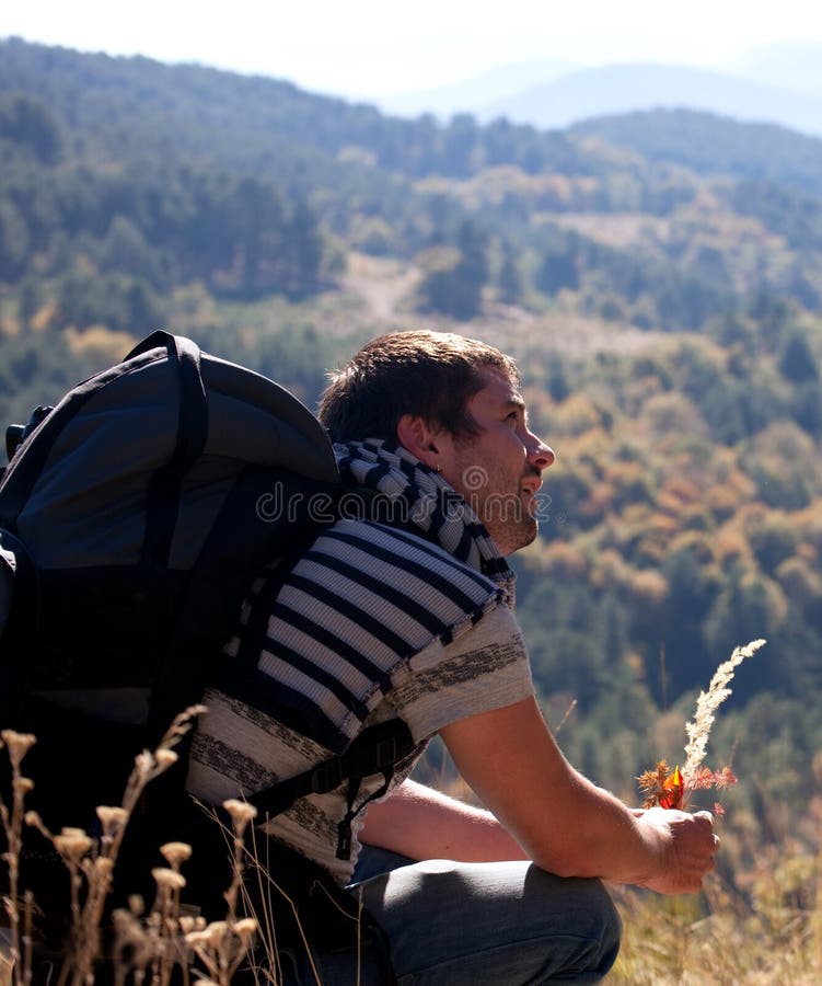 Man with backpack stock photo. Image of scenic, looking - 30272586