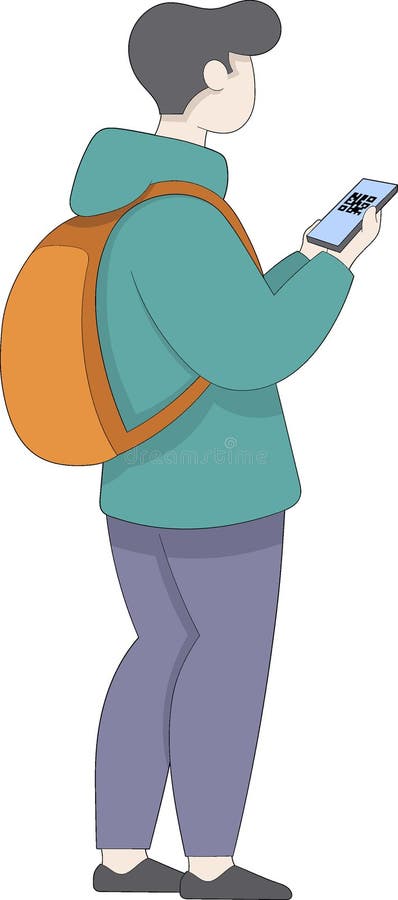 Young Man with Backpack Scanning QR Code on Smartphone for Digital ...