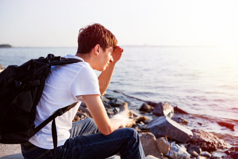 Young Man at Seaside stock image. Image of rapture, seashore - 114562409
