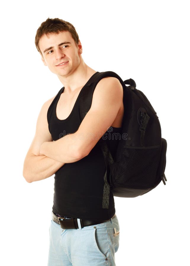 Back View of Walking Man with Backpack. Stock Image - Image of back ...