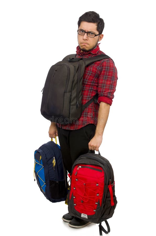 Young Man with Bags Isolated on the White Stock Image - Image of ...
