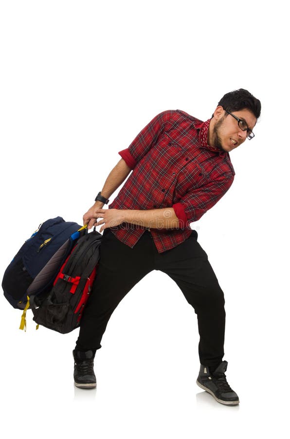 Young Man with Bags Isolated on the White Stock Photo - Image of ...