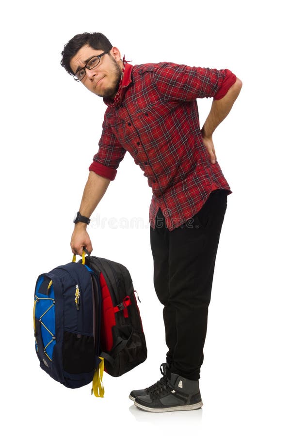 Young Man with Bags Isolated on White Stock Photo - Image of black ...