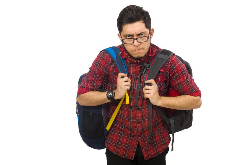 Young Man with Bags Isolated on White Stock Photo - Image of shoot ...