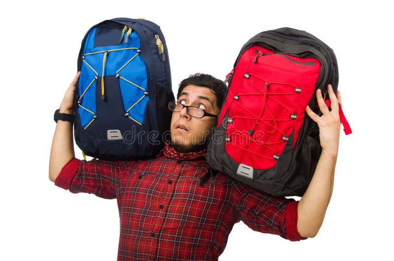 Young Man with Bags Isolated on White Stock Image - Image of adult ...