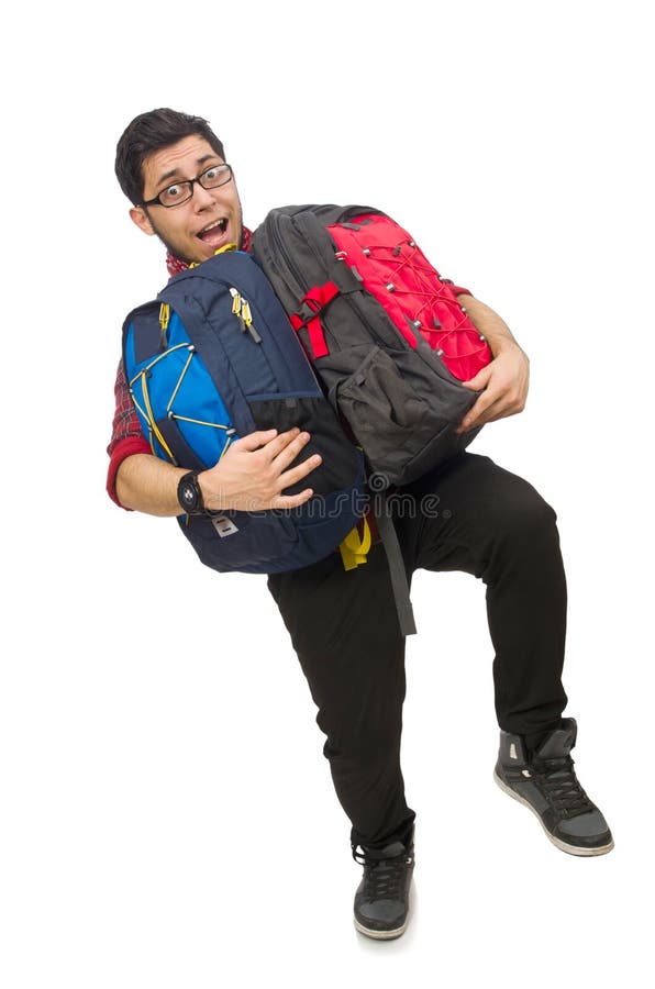 Young Man with Bags Isolated on White Stock Photo - Image of funny ...
