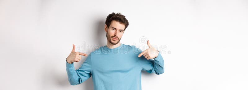 Young Man with Beard Feeling Confident, Pointing at Himself and Making ...