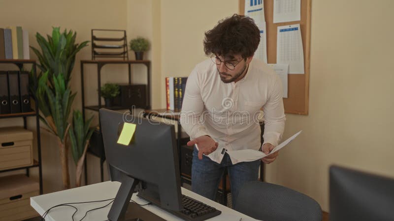 Professional Man Reviewing Documents Modern Office Surrounded Plants ...