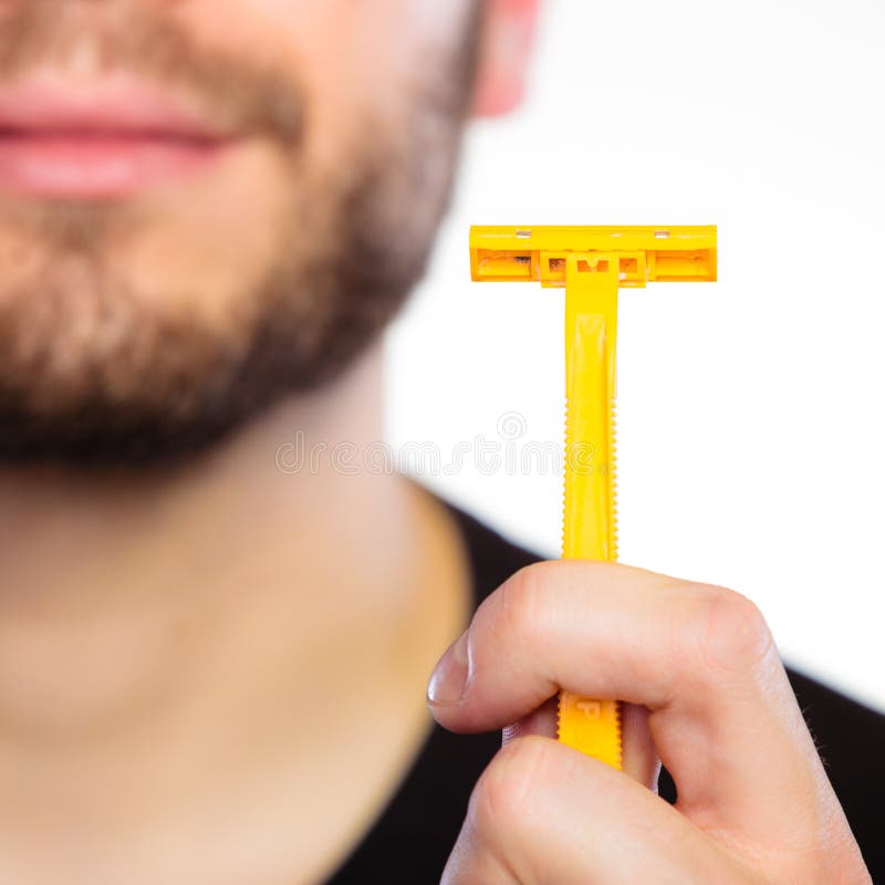 Young Man with Beard Showing Razor Blade Stock Image - Image of person ...