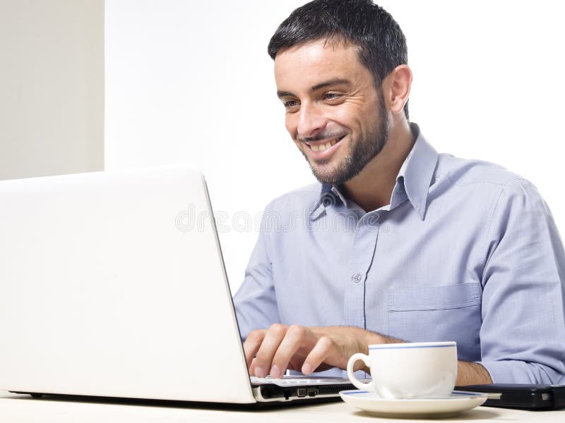 Young Man with Beard Working on Laptop Stock Image - Image of laptop ...