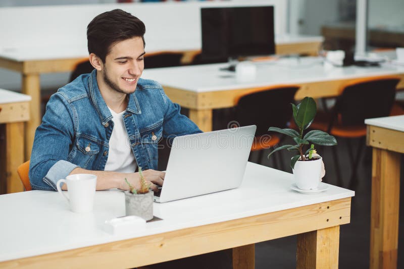 Young Man with Beard Working on Laptop Stock Image - Image of adult ...