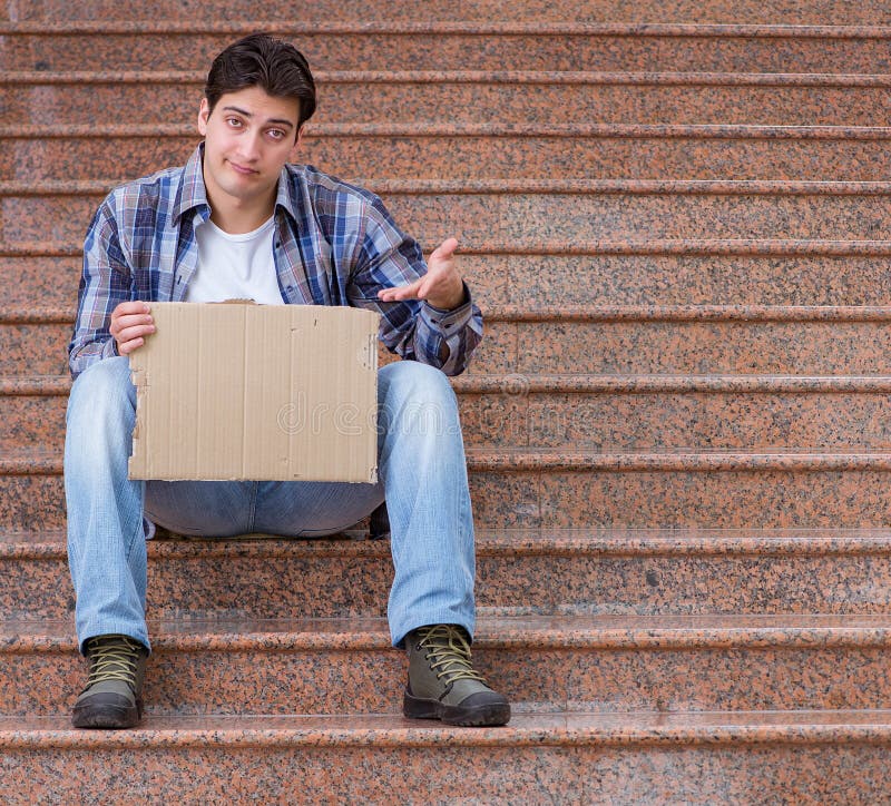 Young Man Begging Money on the Street Stock Image - Image of placard ...