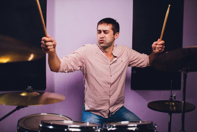 Professional Drum Set Closeup. Drummer with Drums, Live Music Concert ...