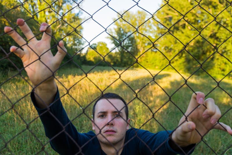 Young man behind a Fence stock photo. Image of beardless - 39364622