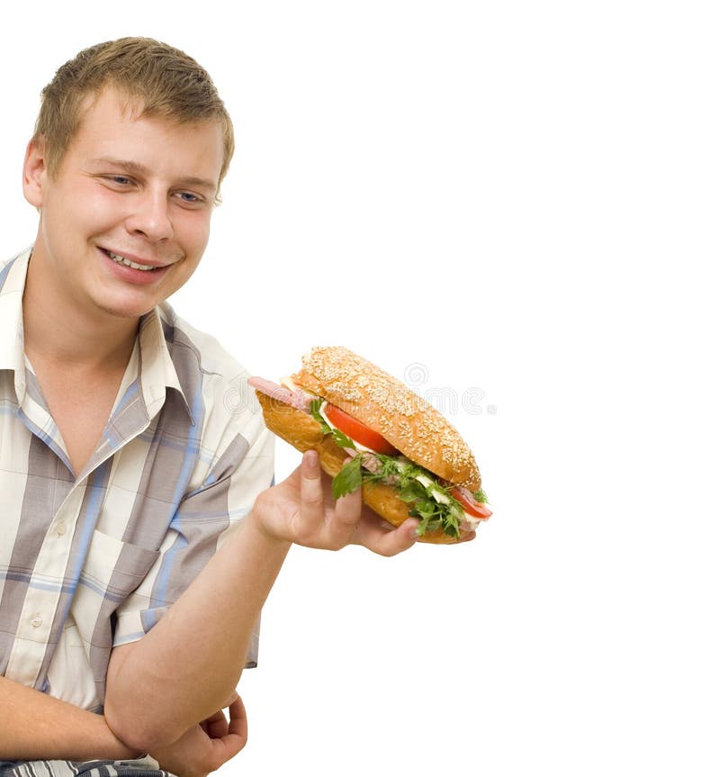 A Young Man with a Big Sandwich Stock Photo - Image of starvation ...