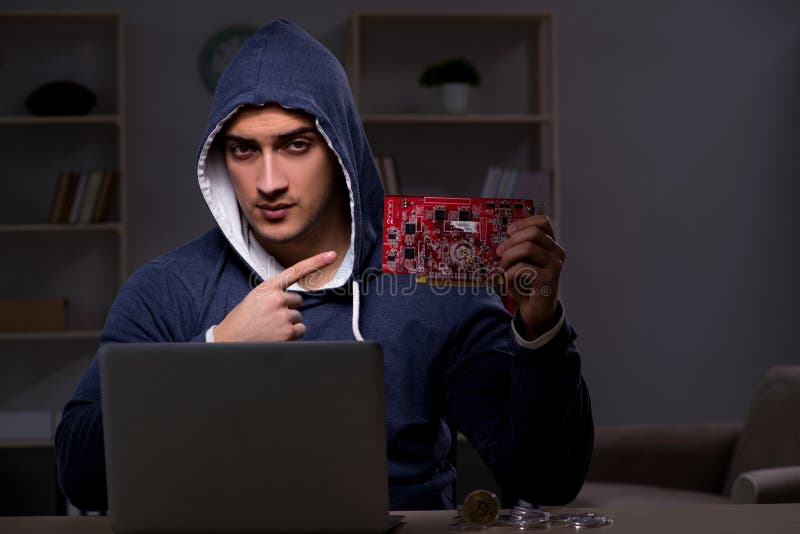 The Young Man in Bitcoin Mining Concept Stock Photo - Image of ...