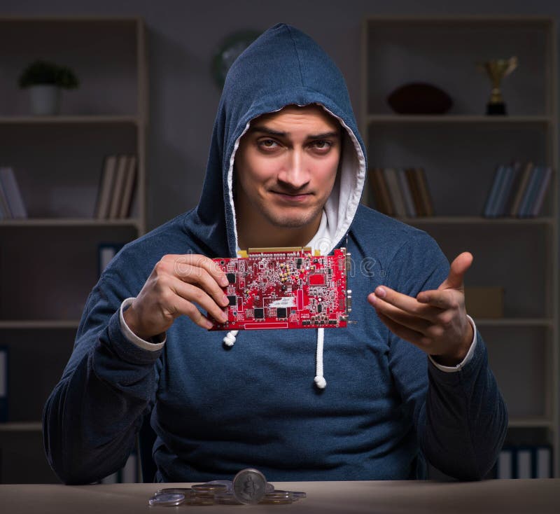 Young Man in Bitcoin Mining Concept Stock Image - Image of digital ...