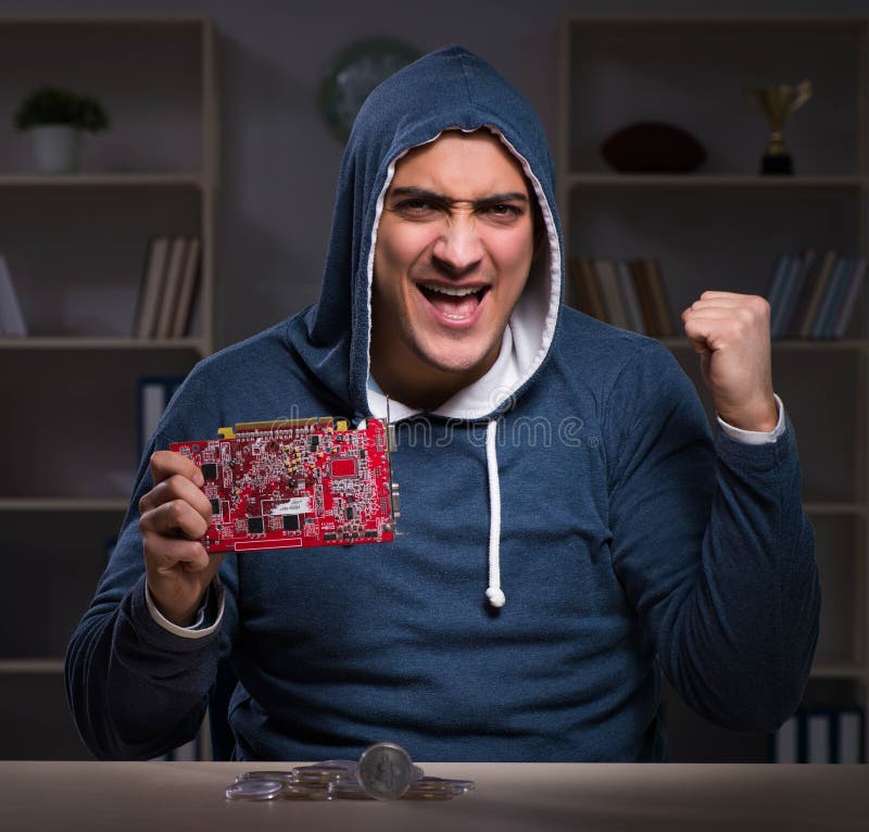 Young Man in Bitcoin Mining Concept Stock Photo - Image of ...