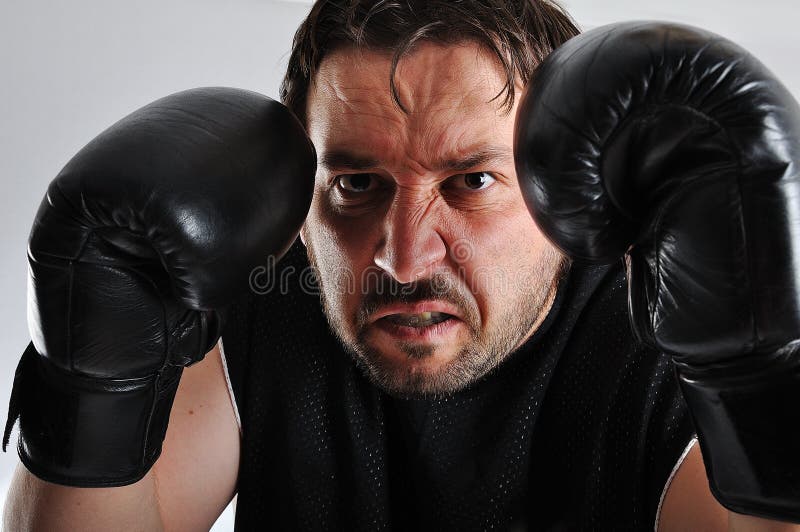 Young Man with Black Boxing Gloves Stock Photo - Image of hand ...