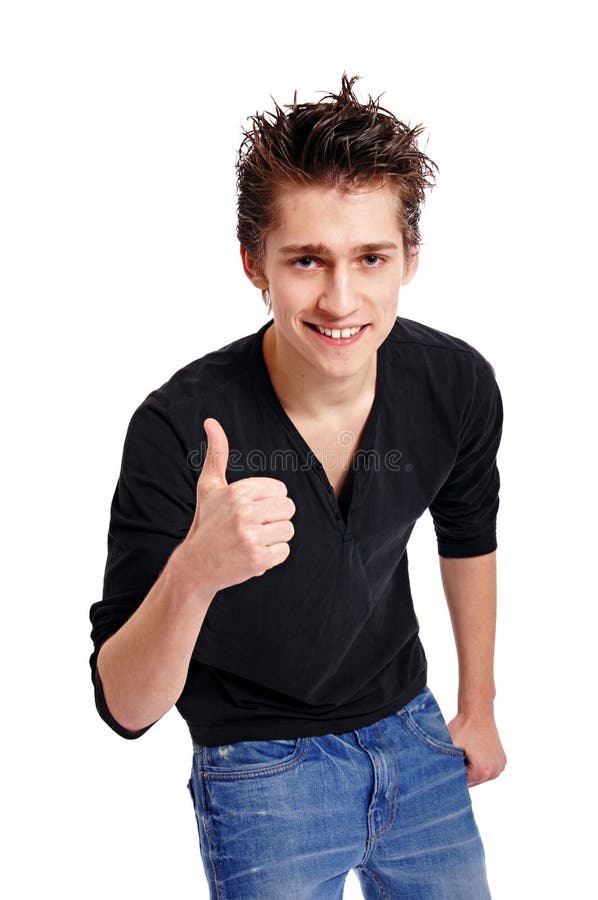 Young Man at Black Finger Up Stock Photo - Image of finger, model: 36740252