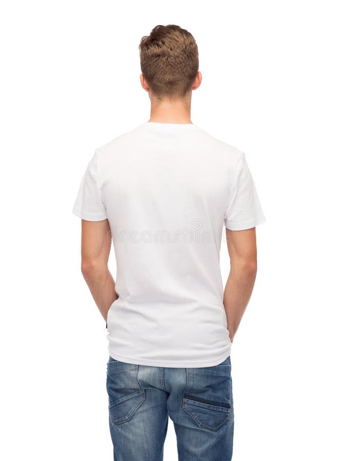 Young Man in Blank White T-shirt from Back Stock Image - Image of ...