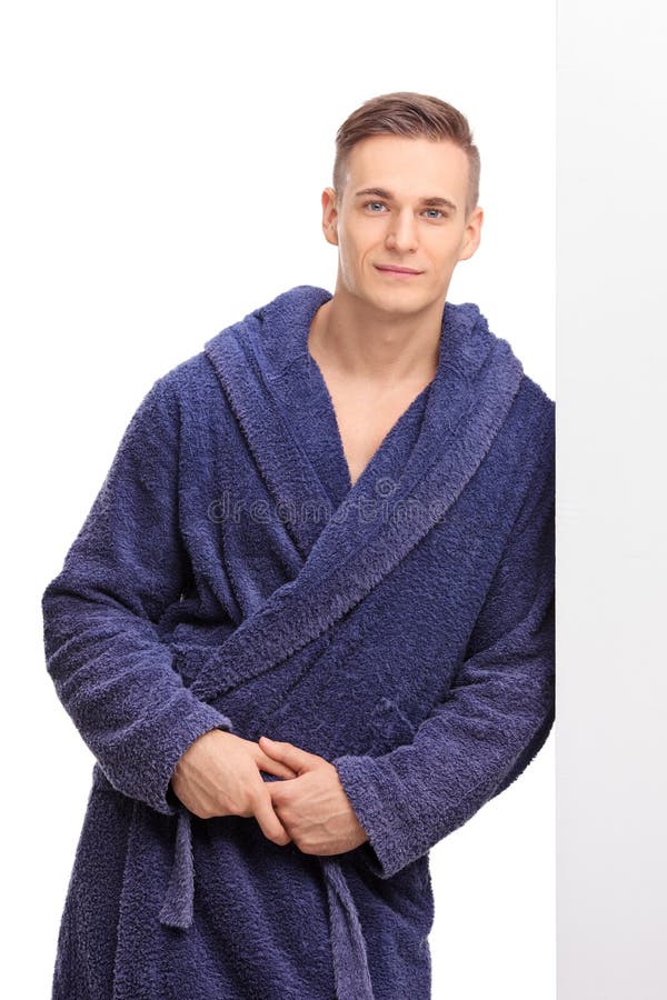 Handsome man in bathrobe stock photo. Image of cousin - 35690218