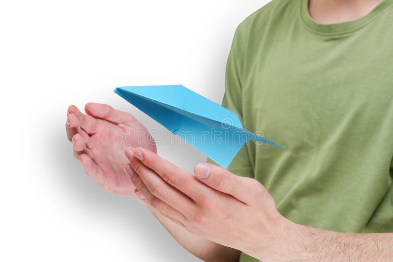 Young Man with Blue Paper Plane Stock Image - Image of individual ...