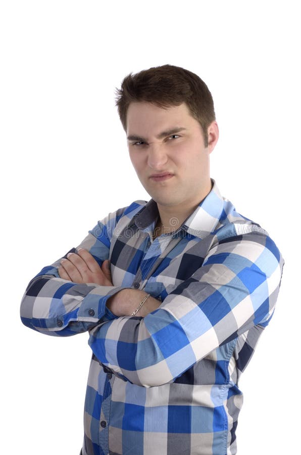 Young Man in Blue Shirt is Angry Stock Image - Image of grown, hair ...