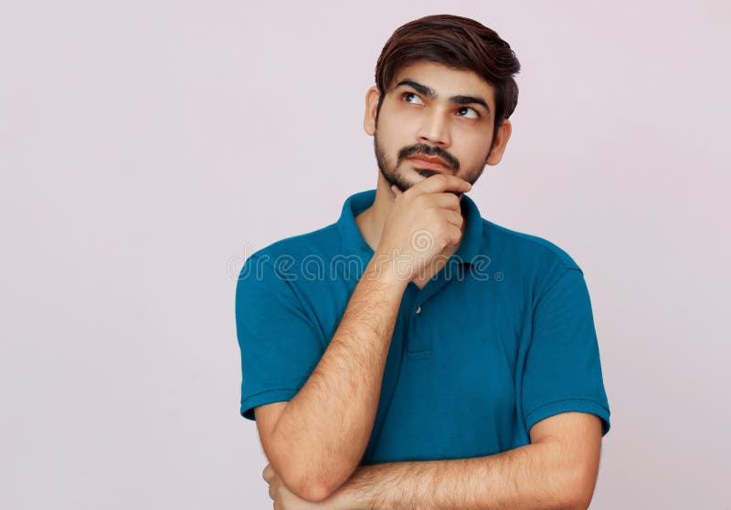 Young Man with Blue Shirt Thinking Expression on Isolated Background ...