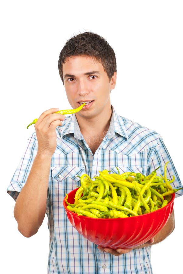 Young Man with a Bowl Full of Pepper Stock Photo - Image of natural ...