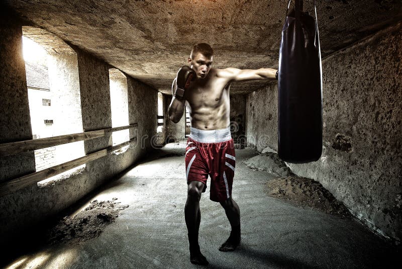 Young Man Boxing Workout in an Old Building Stock Image - Image of ...