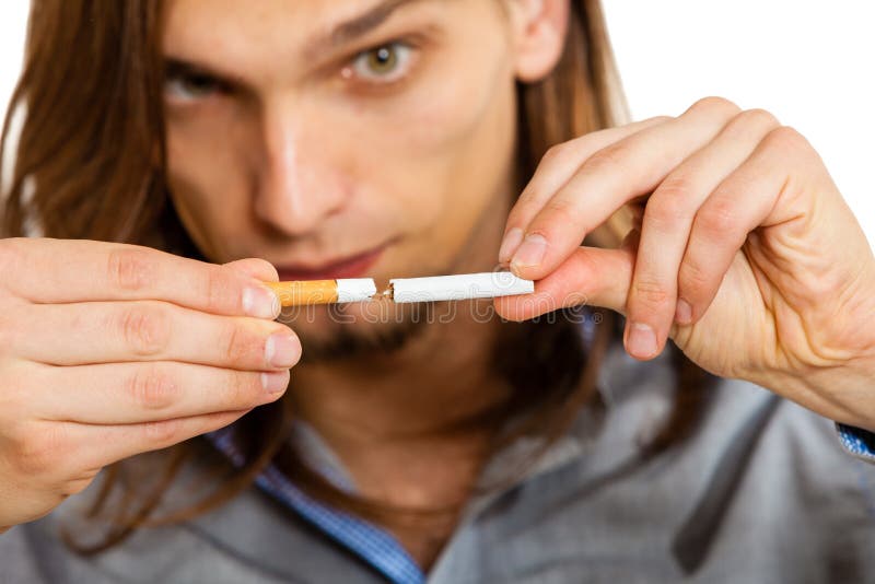Young Man is Breaking a Cigarette Stock Image - Image of smoker ...