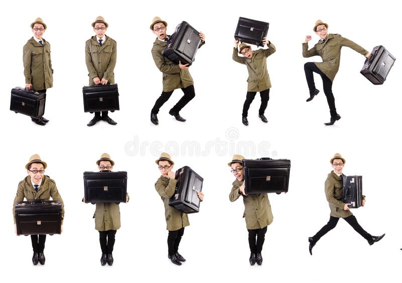 Young Man with Briefcase Isolated on White Stock Photo - Image of ...