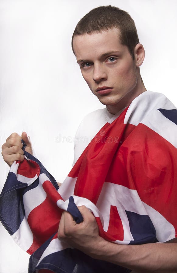 Young Man with British Flag Stock Image - Image of expression, human ...