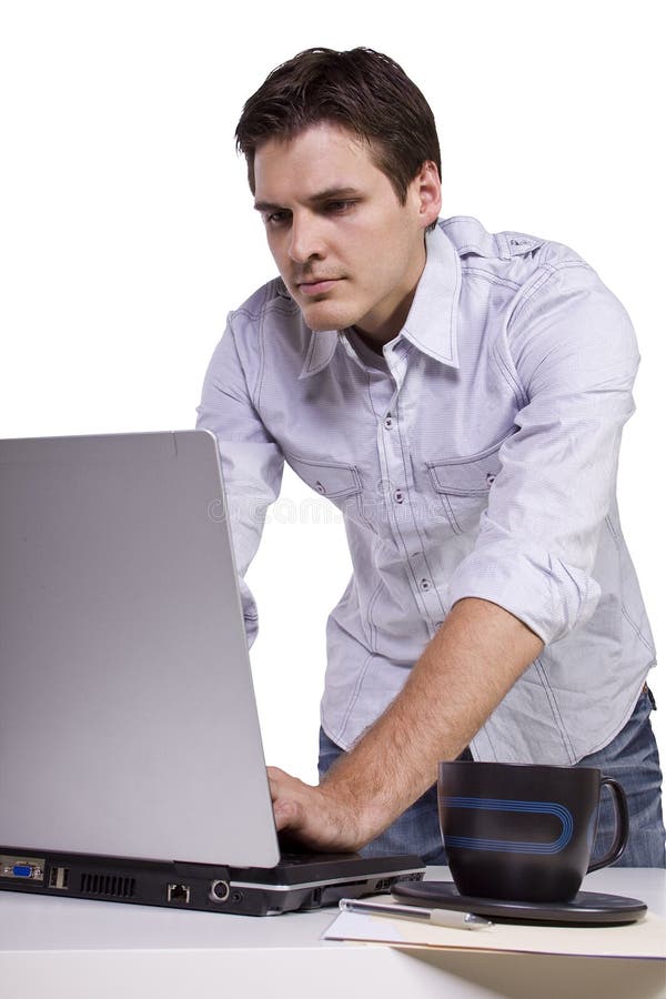 Young Man Browsing Internet on Laptop Stock Image - Image of online ...