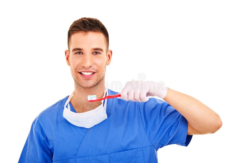 A Young Man Brushing His Teeth Isolated on White Background Stock Image ...