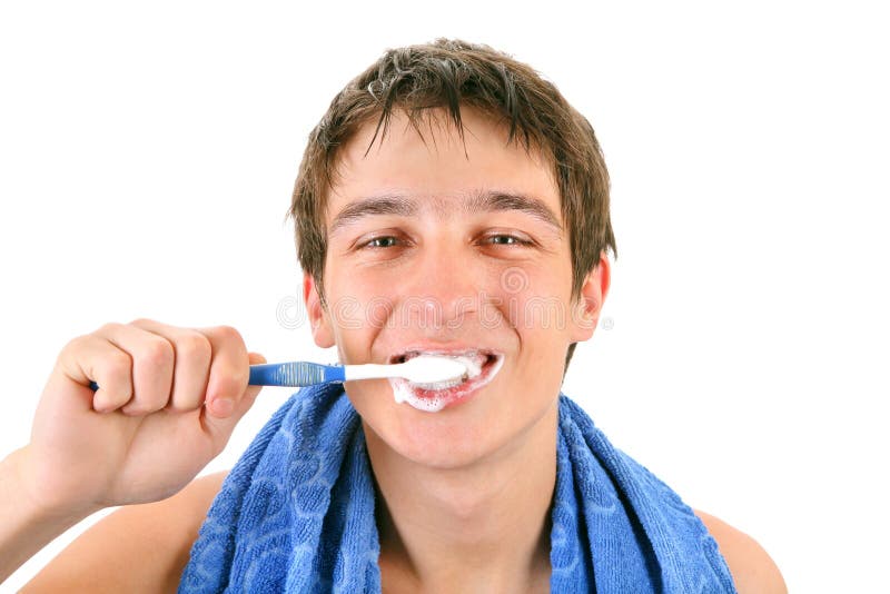 Young Man Brushing His Teeth Stock Photo - Image of face, attractive ...