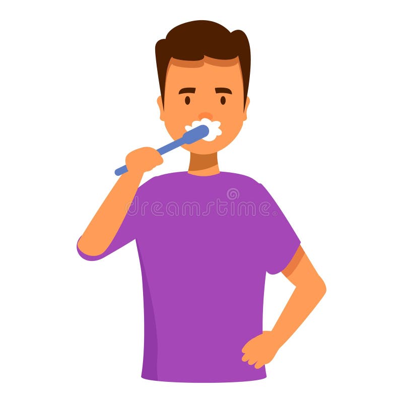 Young Man Brushing Teeth with Toothbrush and Toothpaste Stock Vector ...