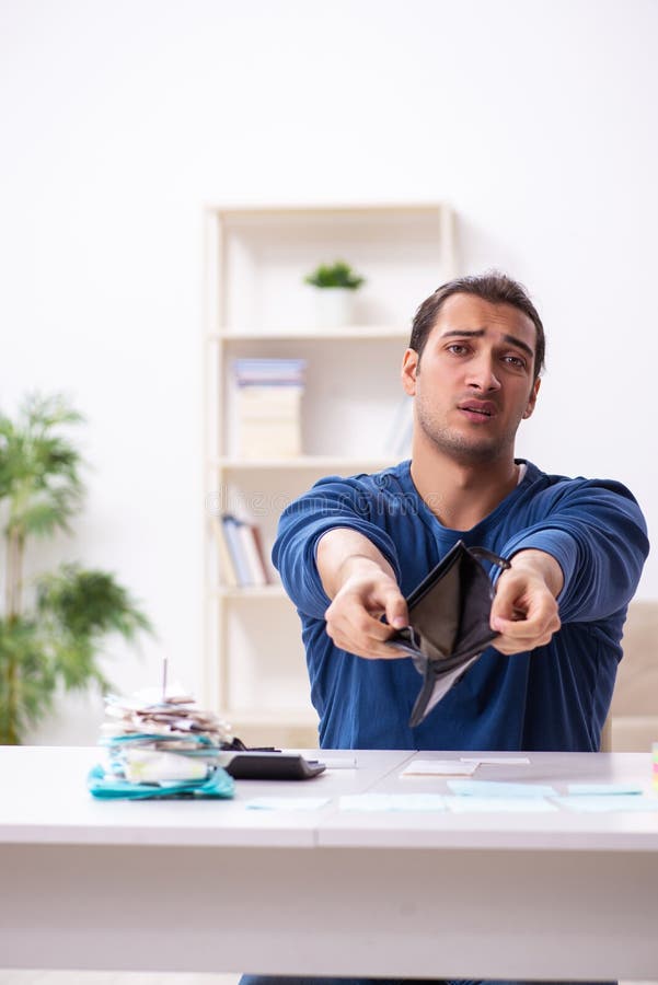 Young Man in Budget Planning Concept Stock Photo - Image of depression ...