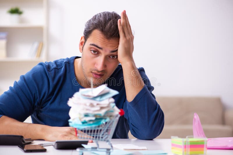 Young Man in Budget Planning Concept Stock Image - Image of broke ...
