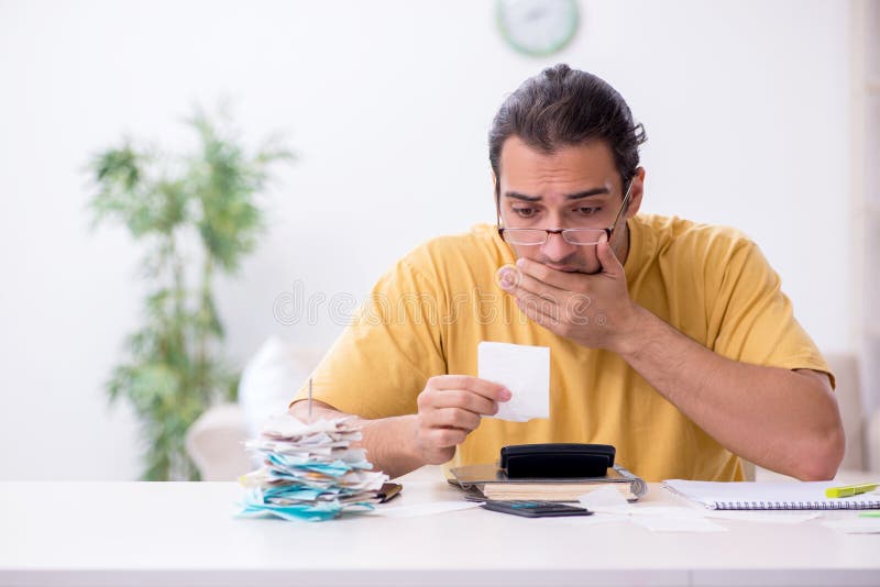 Young Man in Budget Planning Concept Stock Image - Image of frustrated ...
