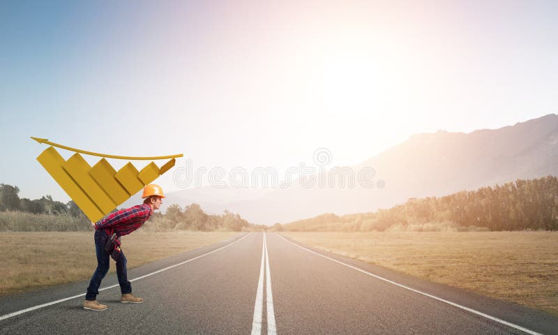 Engineer Man Carry Progress Graph Stock Image - Image of concept ...