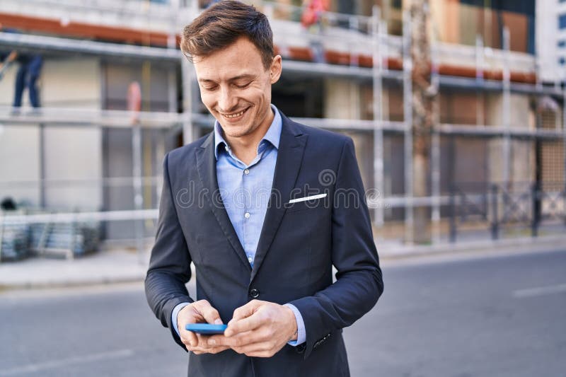 Young Man Business Worker Smiling Confident Using Smartphone at Street ...