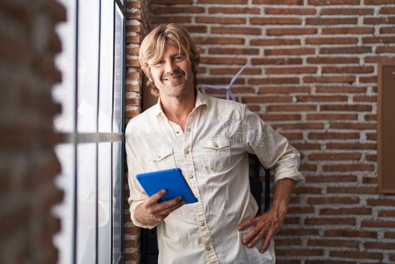 Young Man Business Worker Using Touchpad at Office Stock Image - Image ...