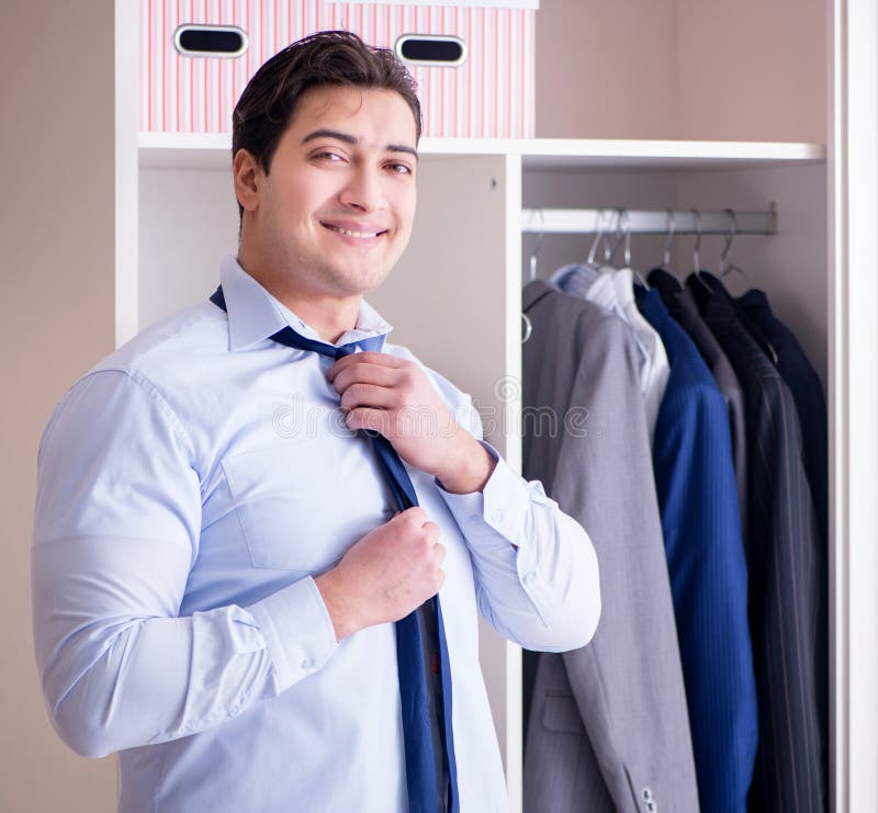 Young Man Businessman Getting Dressed for Work Stock Image - Image of ...