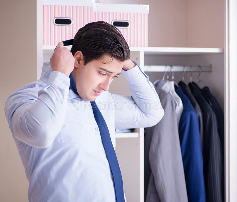 Young Man Businessman Getting Dressed for Work Stock Photo - Image of ...