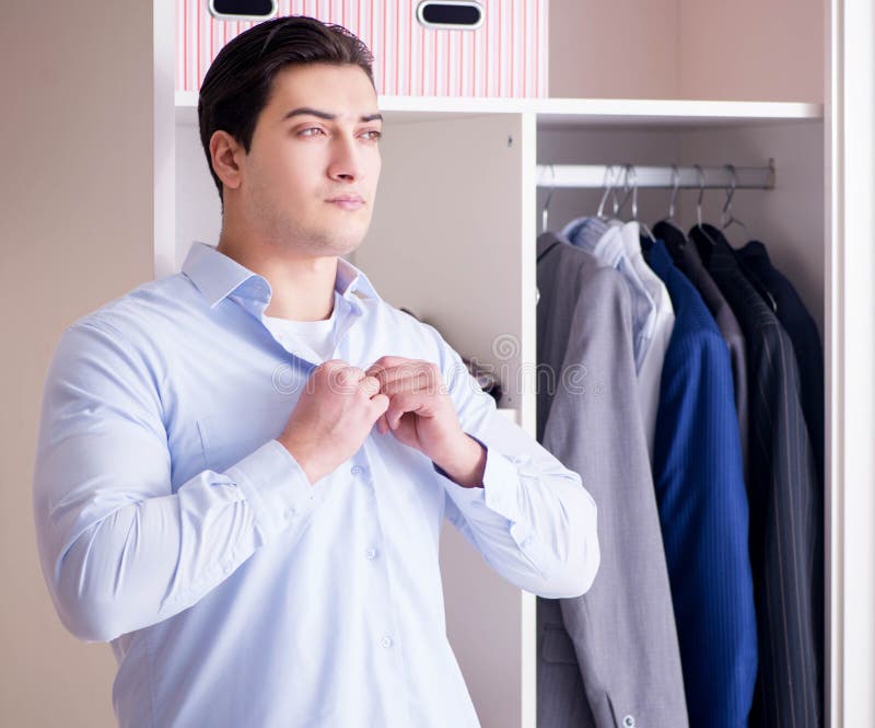 Young Man Businessman Getting Dressed for Work Stock Image - Image of ...