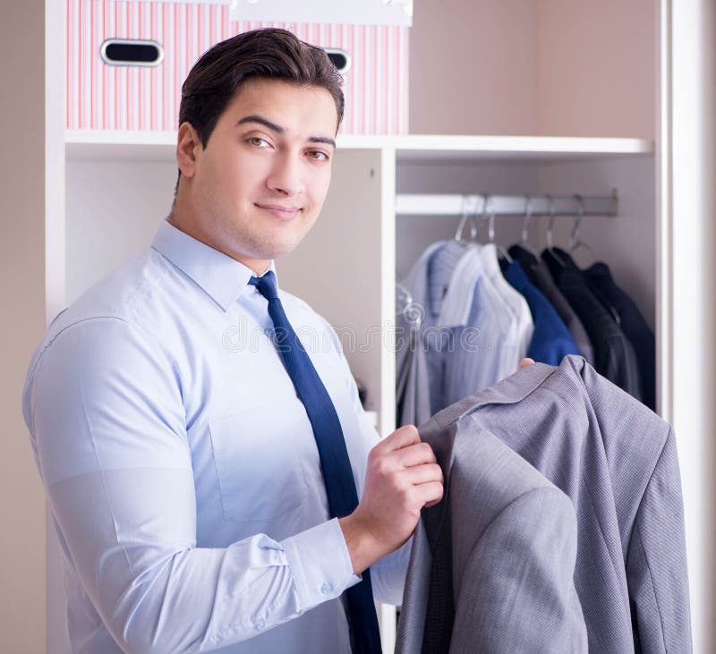 Young Man Businessman Getting Dressed for Work Stock Image - Image of ...