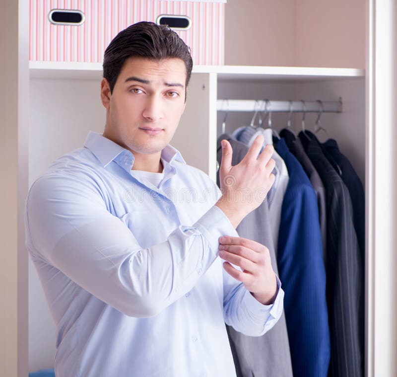 Young Man Businessman Getting Dressed for Work Stock Photo - Image of ...